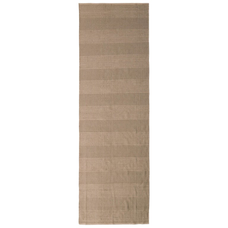 Modern Flat-Weave Beige Brown Geometric Striped Pattern For Sale at 1stDibs