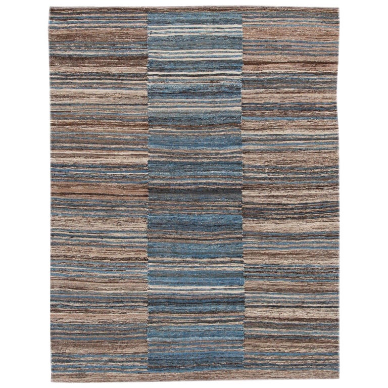 Modern Flat-Weave Handmade Striped Wool Rug For Sale at 1stDibs