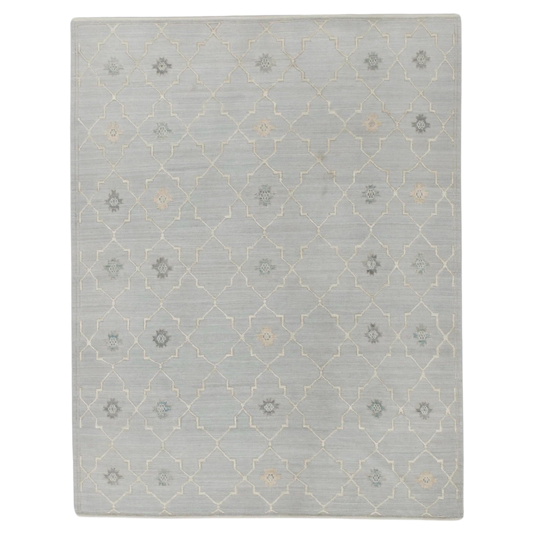 Blue Geometric Design Modern Flatweave Handmade Wool Rug 9'6" x 12'4 ...