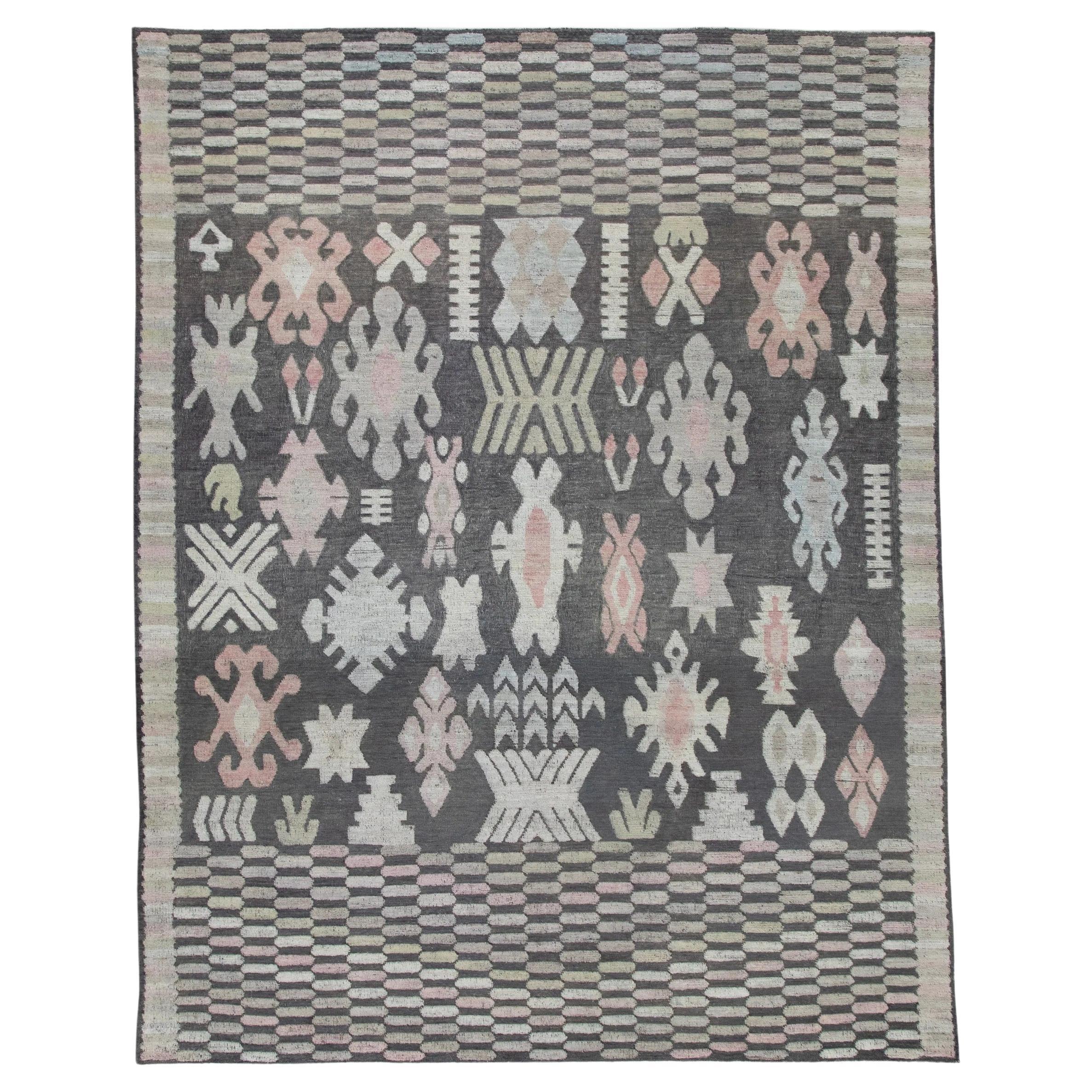 Tan and Brown Geometric Design Flatweave Handmade Wool Rug 8'4" X 11'11 ...