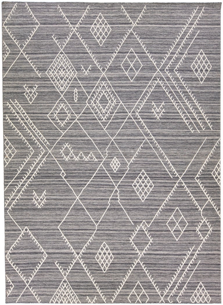 Modern Flatweave Kilim Gray Geometric Wool Rug By Apadana For Sale at ...