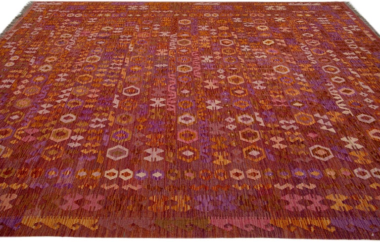 Modern Flatweave Kilim Wool Rug In Rust Color with Allover Design For ...