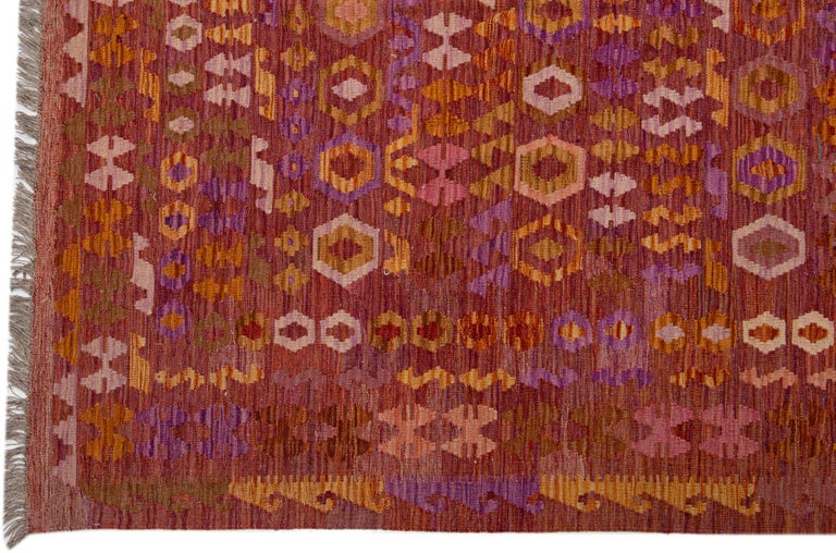 Modern Flatweave Kilim Wool Rug In Rust Color with Allover Design For ...