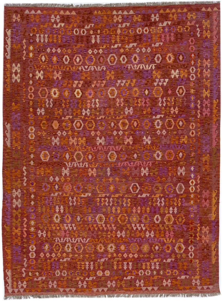 Modern Flatweave Kilim Wool Rug In Rust Color with Allover Design For ...