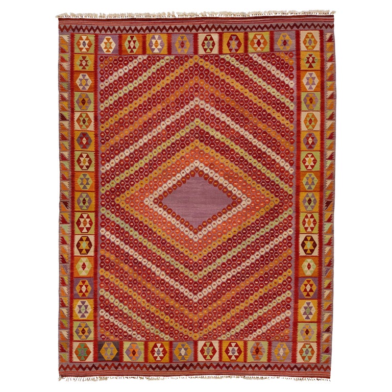 Modern Flatweave Kilim Wool Rug With Multicolor Geometric Design For ...