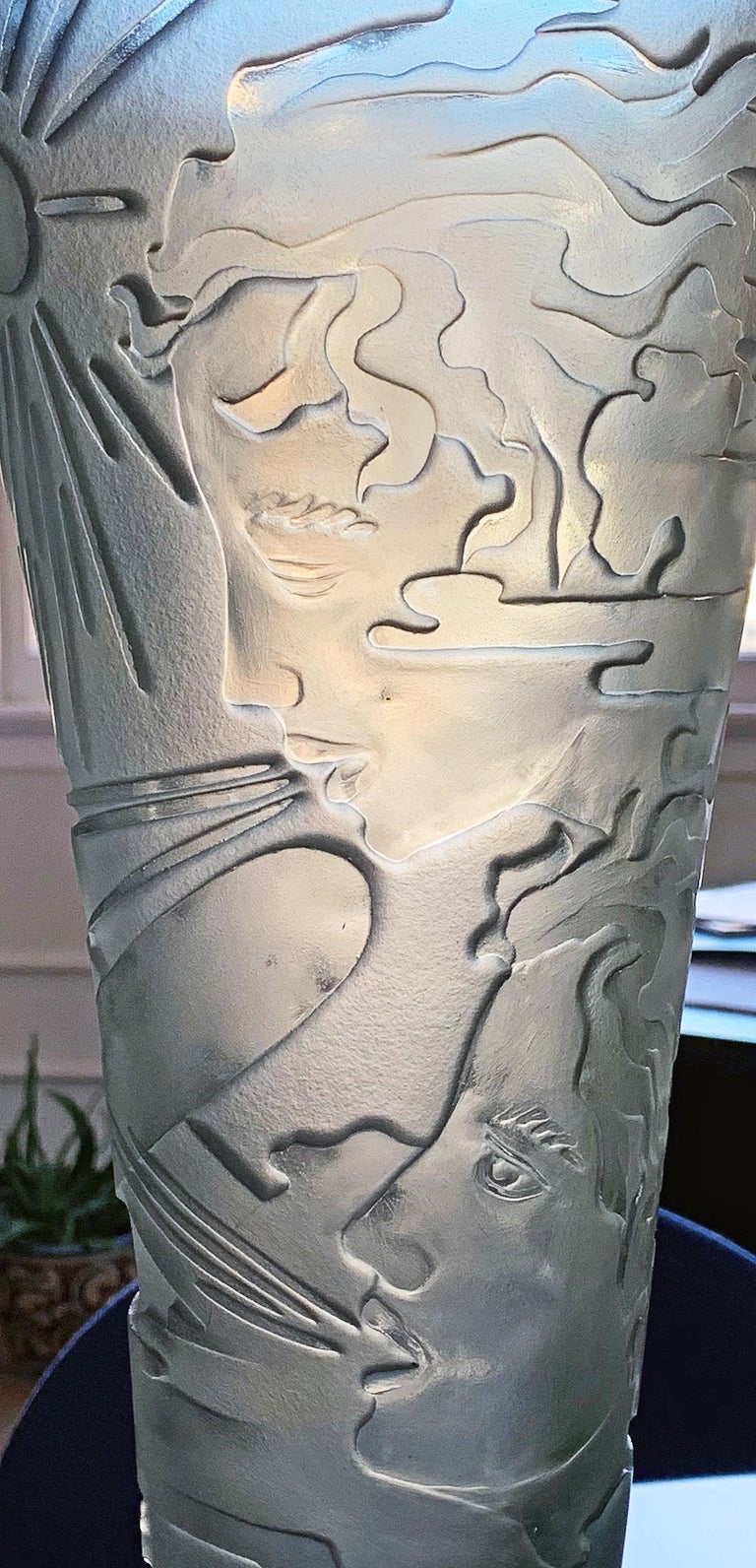 "Modern Flight, " Cast Glass, Art Deco Vase with Airplane, Wind Gods ...
