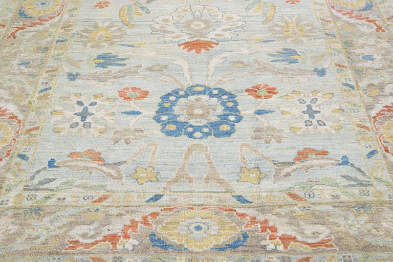 Modern Floral Sultanabad Handmade Light Blue Wool Rug For Sale at 1stDibs