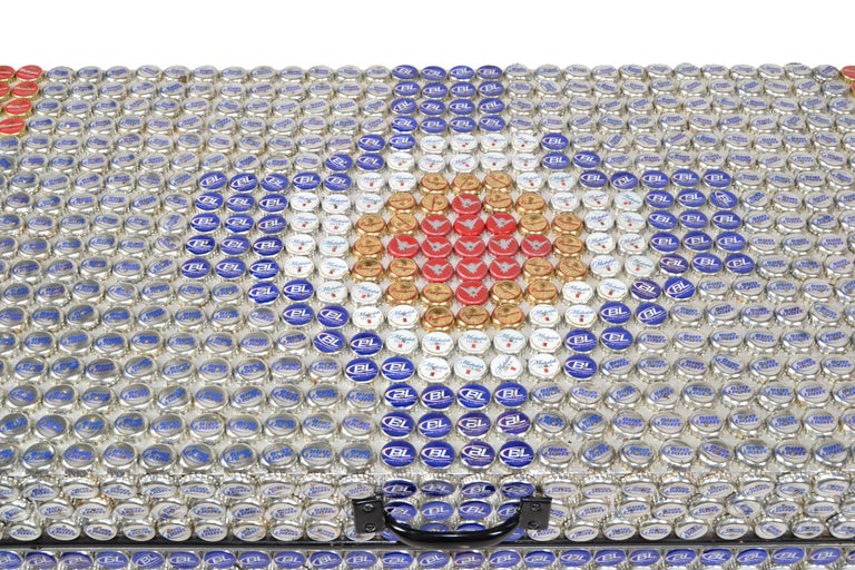 Modern Folk Art Beer Bottle Caps Wood Blanket Chest on Casters For Sale ...