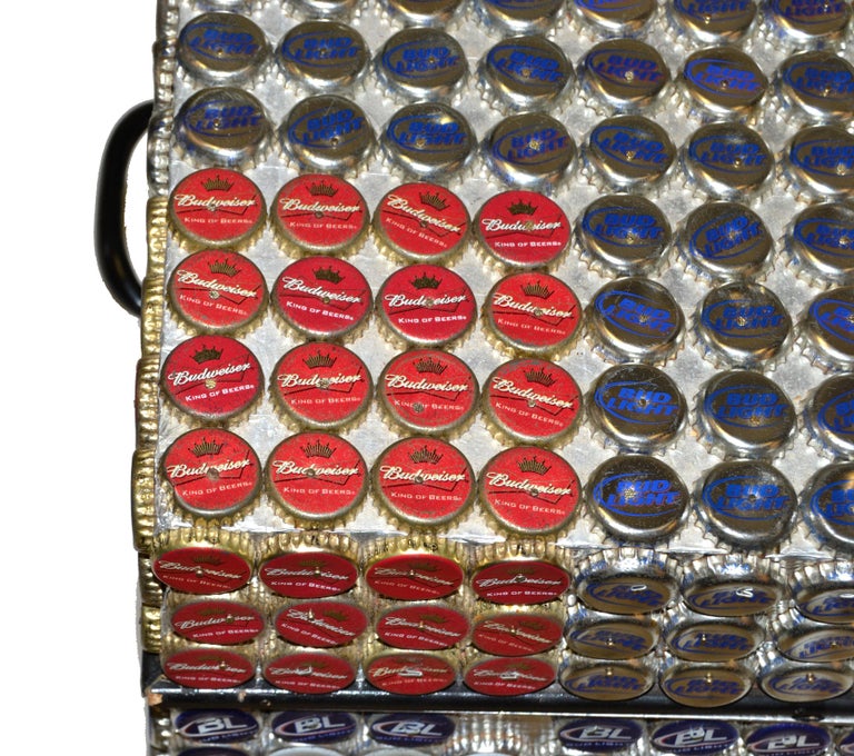 Modern Folk Art Beer Bottle Caps Wood Blanket Chest on Casters For Sale ...