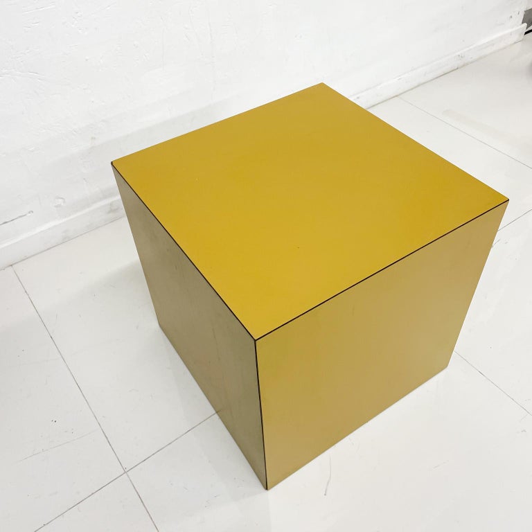 Modern Formica Cube Side End Table in Mustard 1970s Vintage USA at 1stDibs