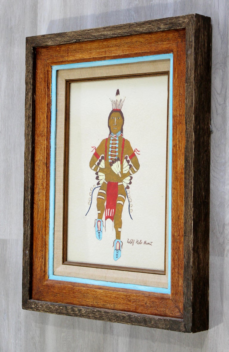 Modern Framed Original Tempera Board Painting Signed Chief Wolf Robe ...