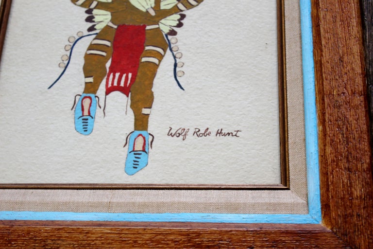 Modern Framed Original Tempera Board Painting Signed Chief Wolf Robe ...