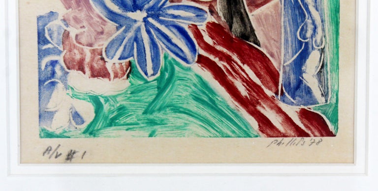 Modern Framed Woman Hand Painted Linocut Monotype Signed Matt Phillips ...