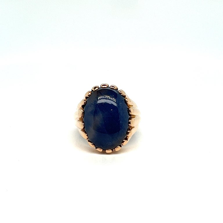 Modern French Chevalière Ring with a Blue Corundum Cabochon For Sale at ...