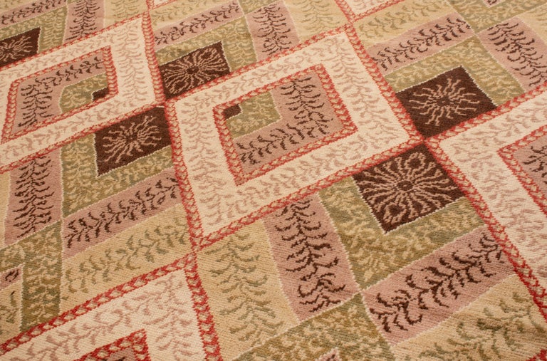 Modern French Country Transitional Pink and Green Wool Rug For Sale at ...