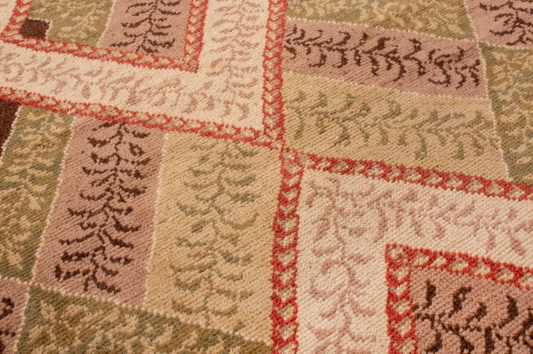 Modern French Country Transitional Pink and Green Wool Rug For Sale at ...