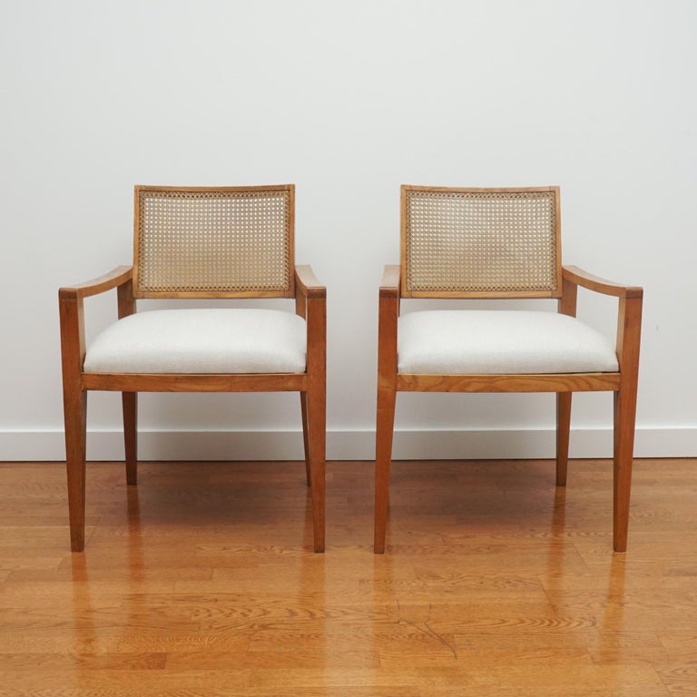 Modern French Wicker Back Oak Lounge Chair 'Two Available' at 1stDibs