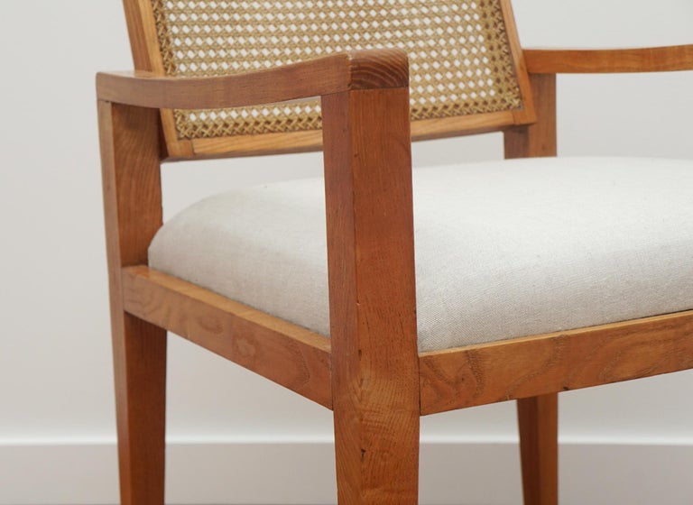 Modern French Wicker Back Oak Lounge Chair 'Two Available' at 1stDibs