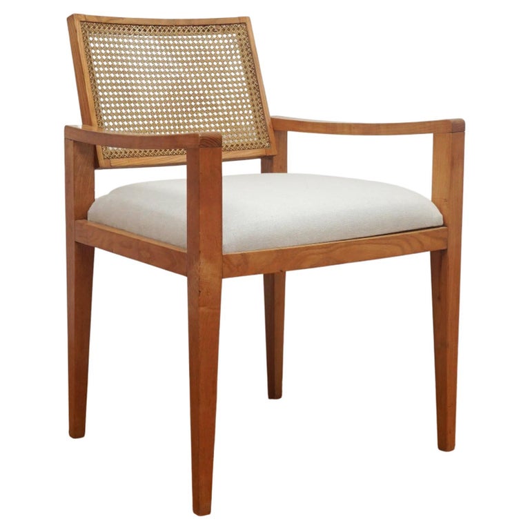 Modern French Wicker Back Oak Lounge Chair 'Two Available' at 1stDibs