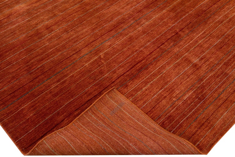 Modern Gabbeh Handmade Striped Copper Wool Rug For Sale at 1stDibs