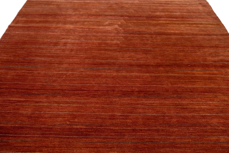 Modern Gabbeh Handmade Striped Copper Wool Rug For Sale at 1stDibs