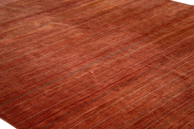 Modern Gabbeh Handmade Striped Copper Wool Rug For Sale at 1stDibs