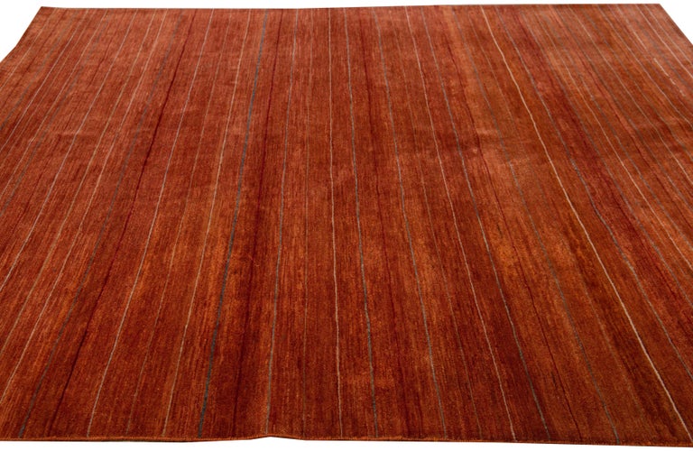 Modern Gabbeh Handmade Striped Copper Wool Rug For Sale at 1stDibs