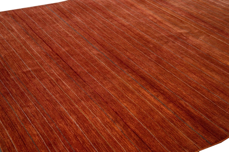 Modern Gabbeh Handmade Striped Copper Wool Rug For Sale at 1stDibs