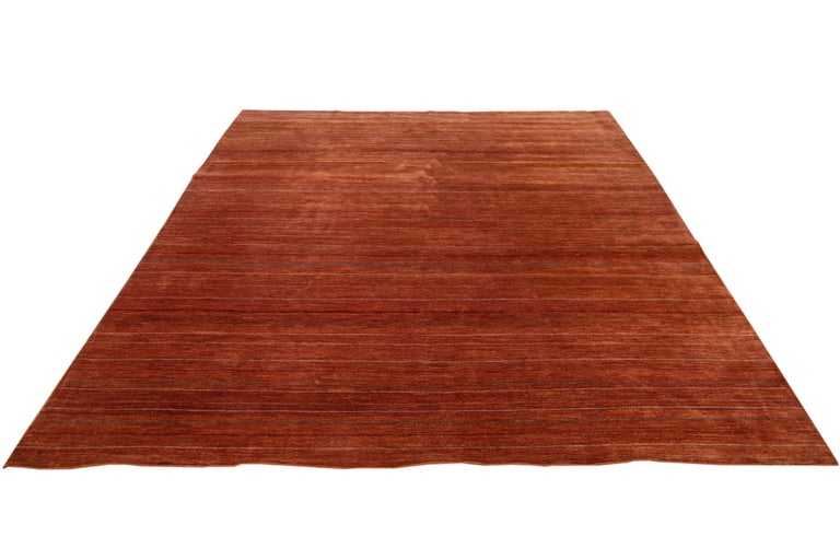 Modern Gabbeh Handmade Striped Copper Wool Rug For Sale at 1stDibs