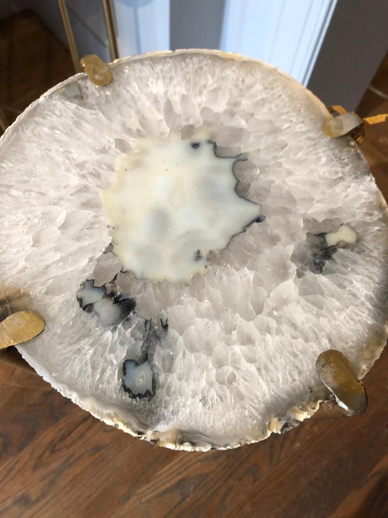 Modern White and Flecked Dark Gray Quartz End Table at 1stdibs