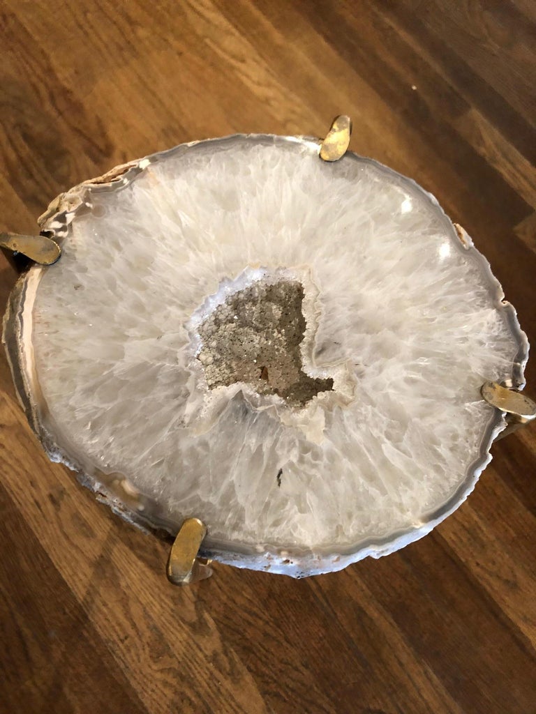 Modern Smokey White Quartz End Table with Exposed Crystal Center at 1stDibs