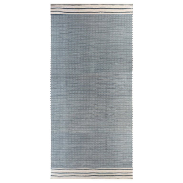 Modern Geometric Oversized Dhurrie Blue and White Rug by Doris Leslie ...