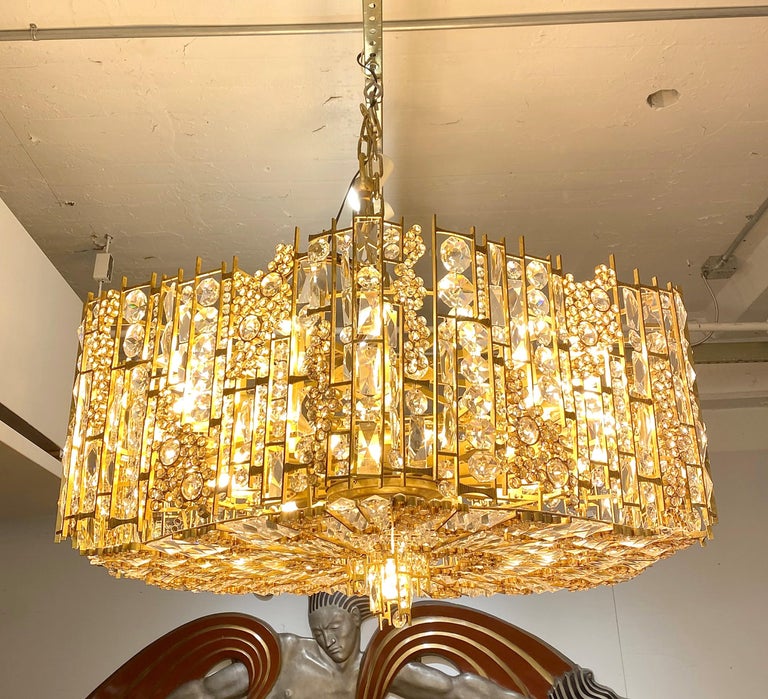 Modern Gilded Hexagon Crystal Gilt Chandelier by Palwa Lighting For ...