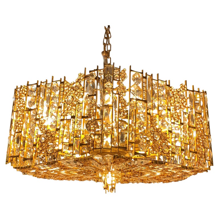 Modern Gilded Hexagon Crystal Gilt Chandelier by Palwa Lighting For ...