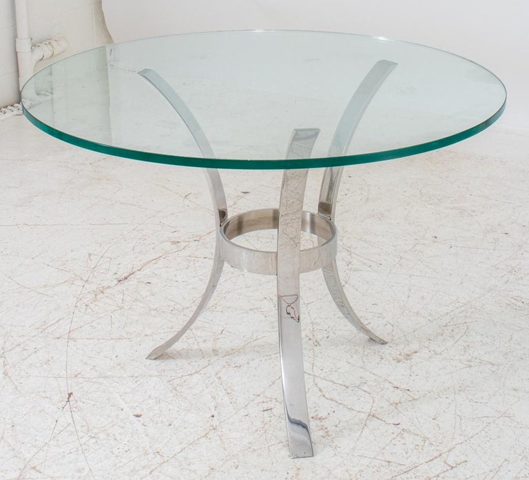 Modern Glass Round Dining Table with Chrome Base at 1stDibs