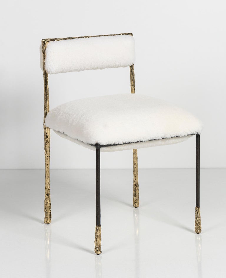 Modern Gold and Black Viking Dining Chair in Brass and Natural Fur ...