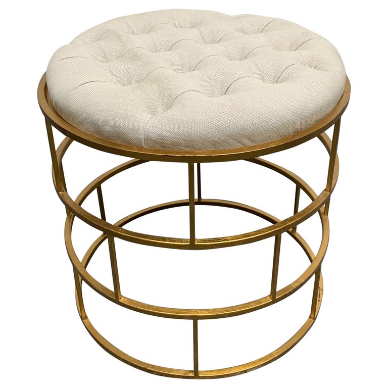 Modern Gold Gilt Tufted Stool For Sale at 1stDibs