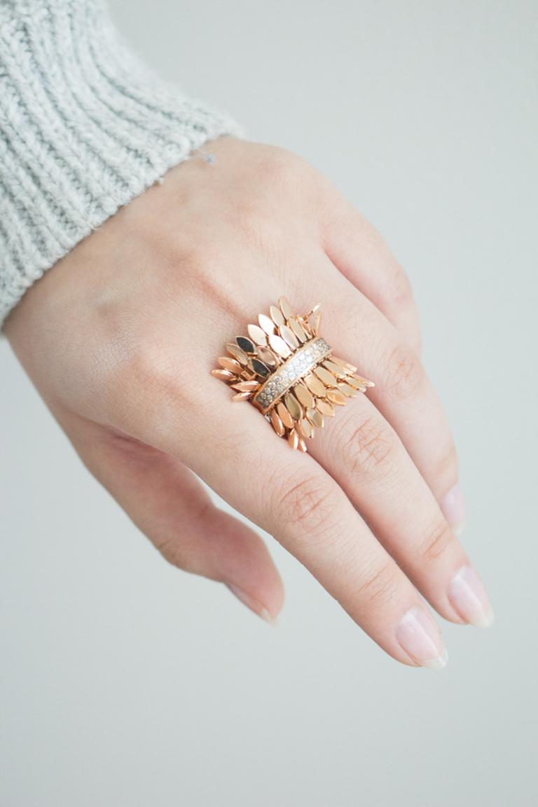 Modern Gold Kinetic Double Petal Gold Diamond Cocktail Ring For Sale at ...