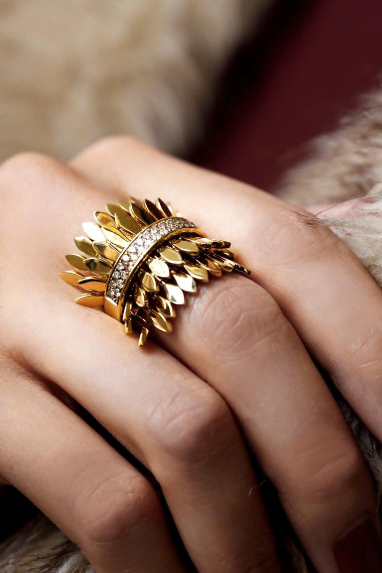 Modern Gold Kinetic Double Petal Gold Diamond Cocktail Ring For Sale at ...