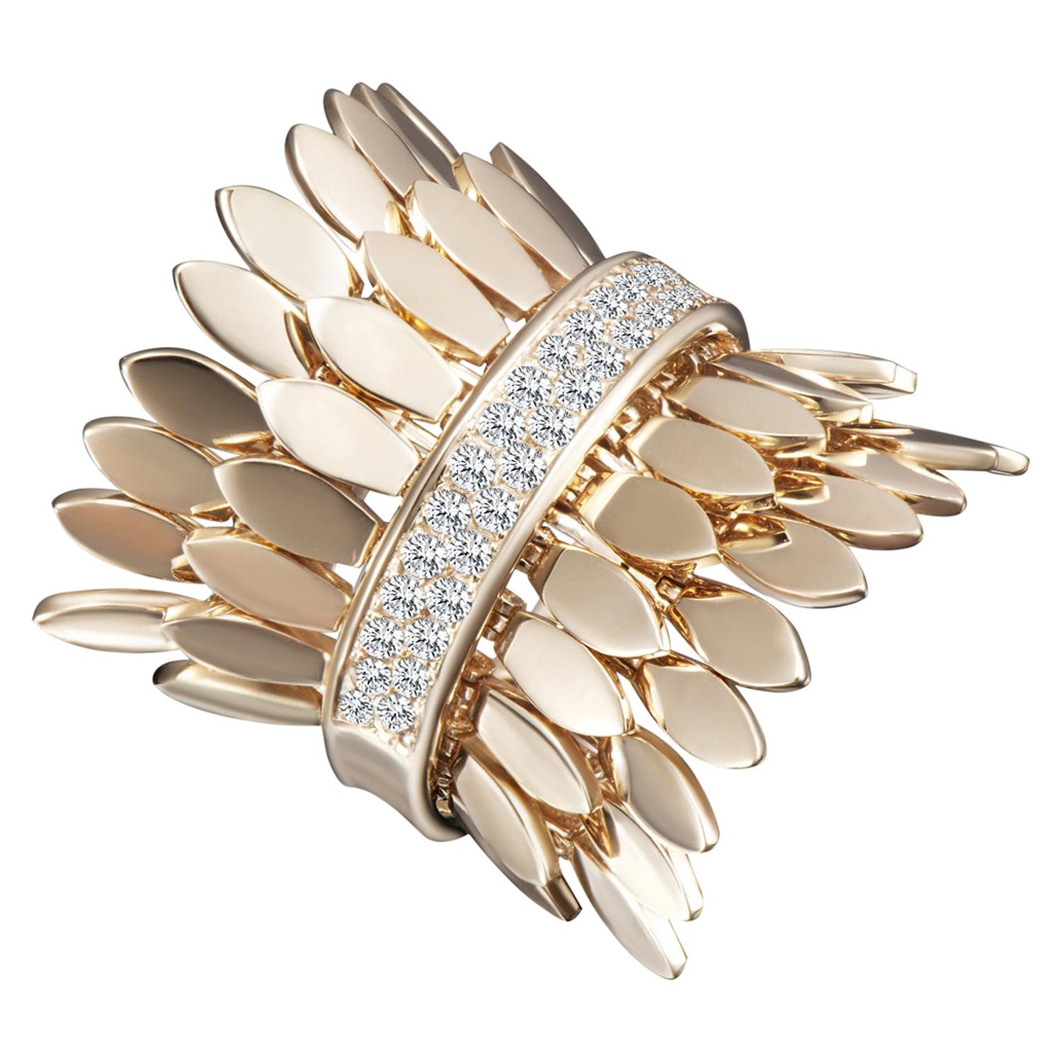 Modern Gold Kinetic Double Petal Gold Diamond Cocktail Ring For Sale at ...