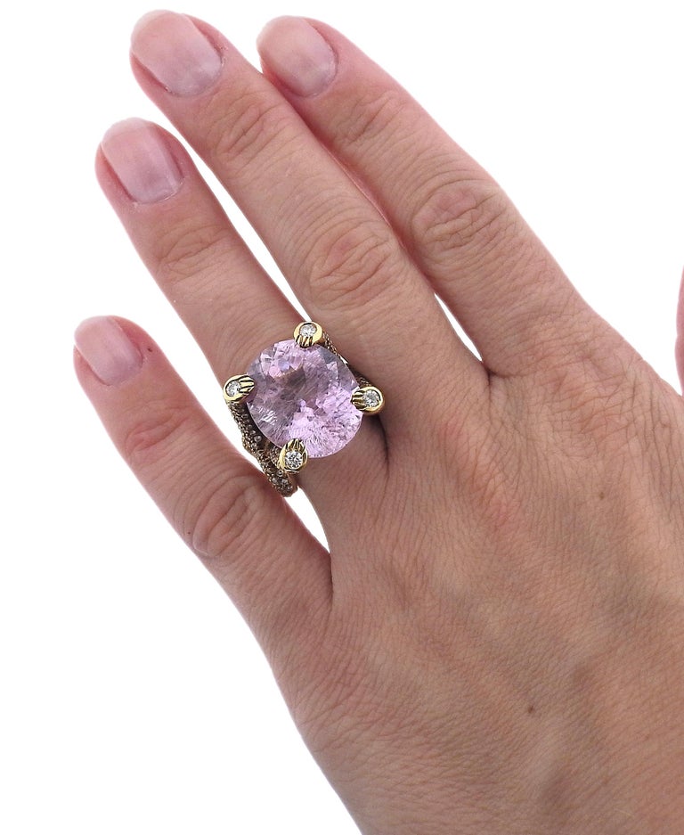 Modern Gold Rutilated Rose Quartz Diamond Cocktail Ring For Sale at 1stDibs