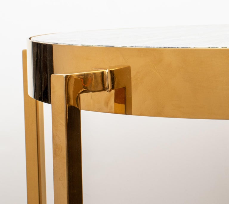 Modern Gold-Tone Green Marble Top Side Tables, Pr For Sale at 1stDibs