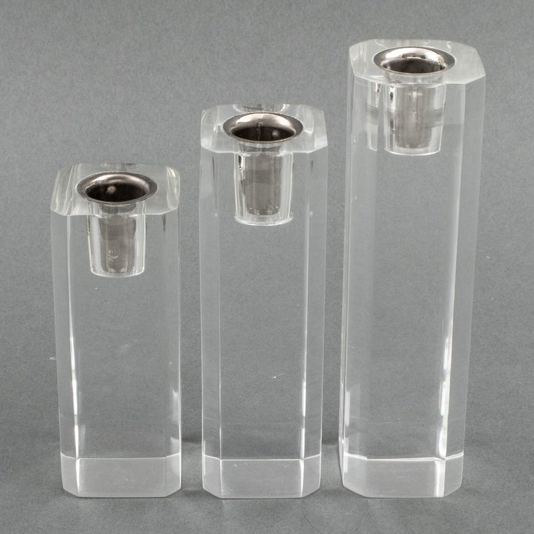 Modern Graduated Lucite Candlestick Holders, 3 For Sale at 1stDibs
