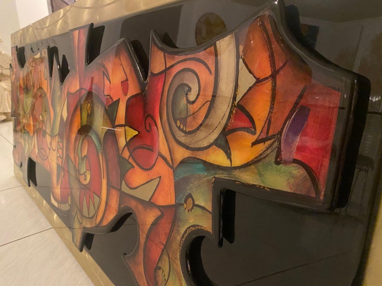 Modern Graffiti Geometric Swirls of Color on Acrylic 3D Mounted Wall ...