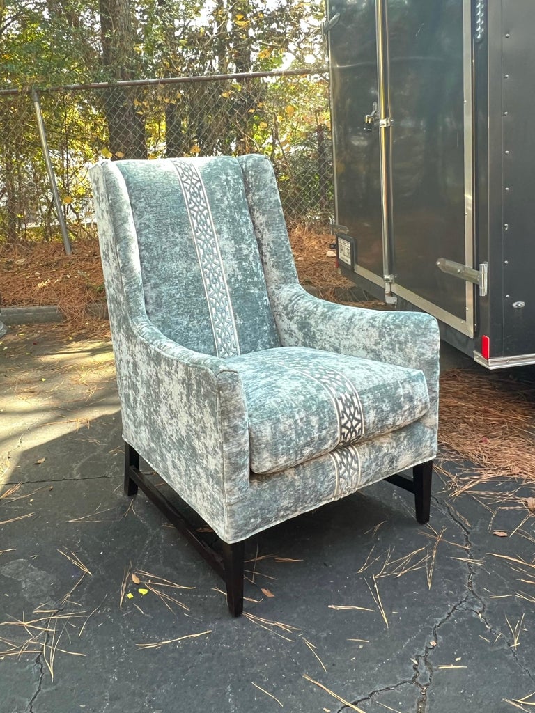 Modern Grey Crushed Velvet Wingbacks Chairs by Massoud, Pair For Sale ...