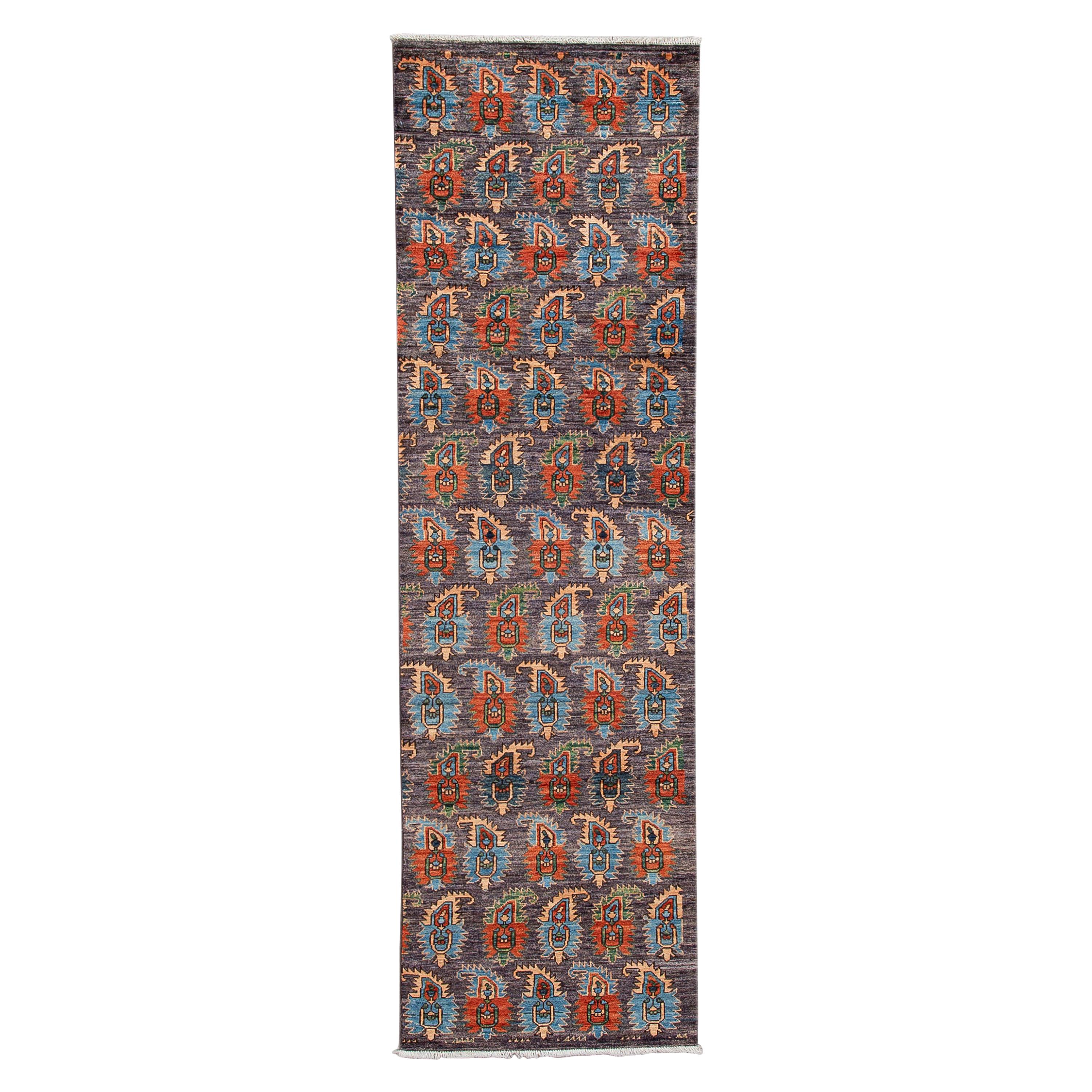 Geometric Dot Pattern Brown and White Wool Runner For Sale at 1stDibs