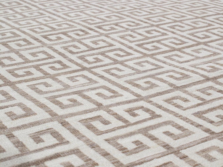 Modern Greek Key Hand Knotted Rug in Beige and Brown Color For Sale at ...