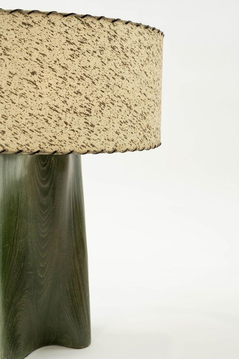 Modern Green-Dyed Carved Wood Table Lamp For Sale at 1stDibs