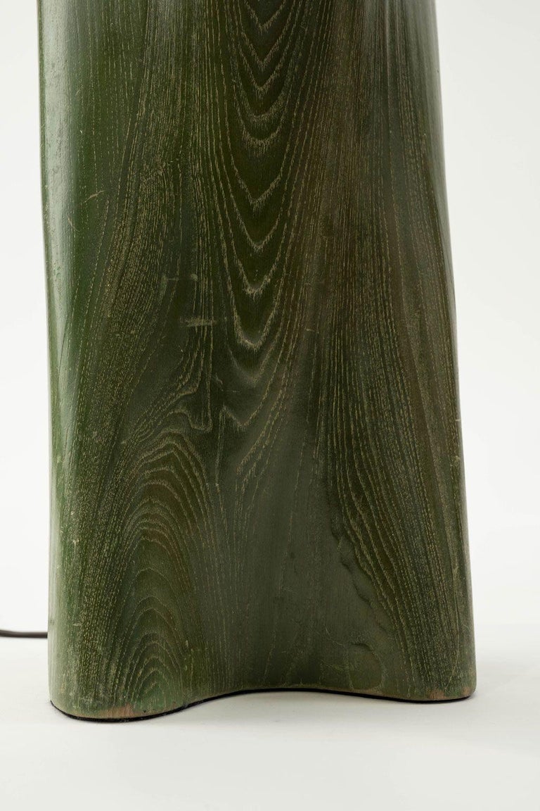 Modern Green-Dyed Carved Wood Table Lamp For Sale at 1stDibs