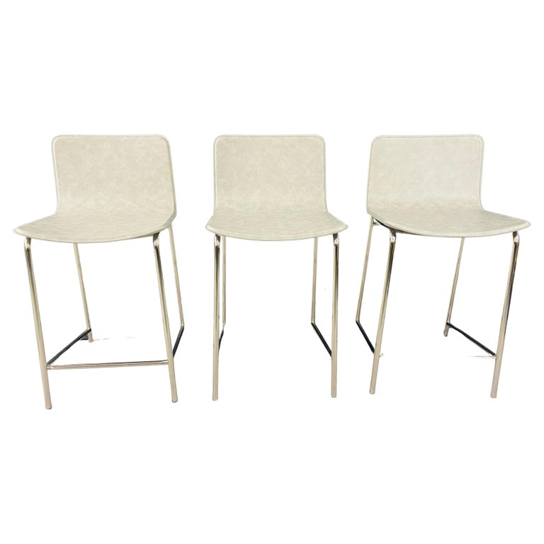 Modern Grey Leather Bar or Kitchen Stool over Stainless Steel Frame, a ...